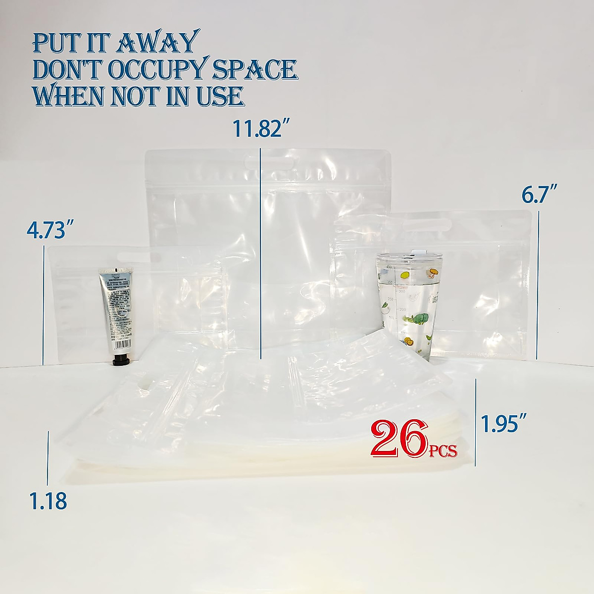 16Pack Transparent Plastic Flat Bottom Storage Bags with Carry Handle for Holding Food,Sealing Zipper Packaging Things Containers Convenient and Portable to Outing (13.78x11.8)