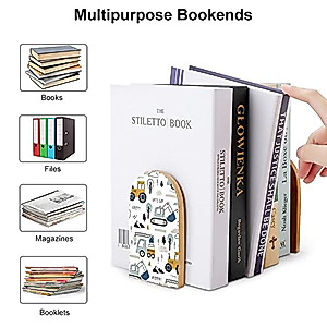 Book Ends Cute Car Childish Cartoon Bookends for Shelves to Hold Books Heavy Duty Non-Slip Book Stoppers Wood Decorative Home Office