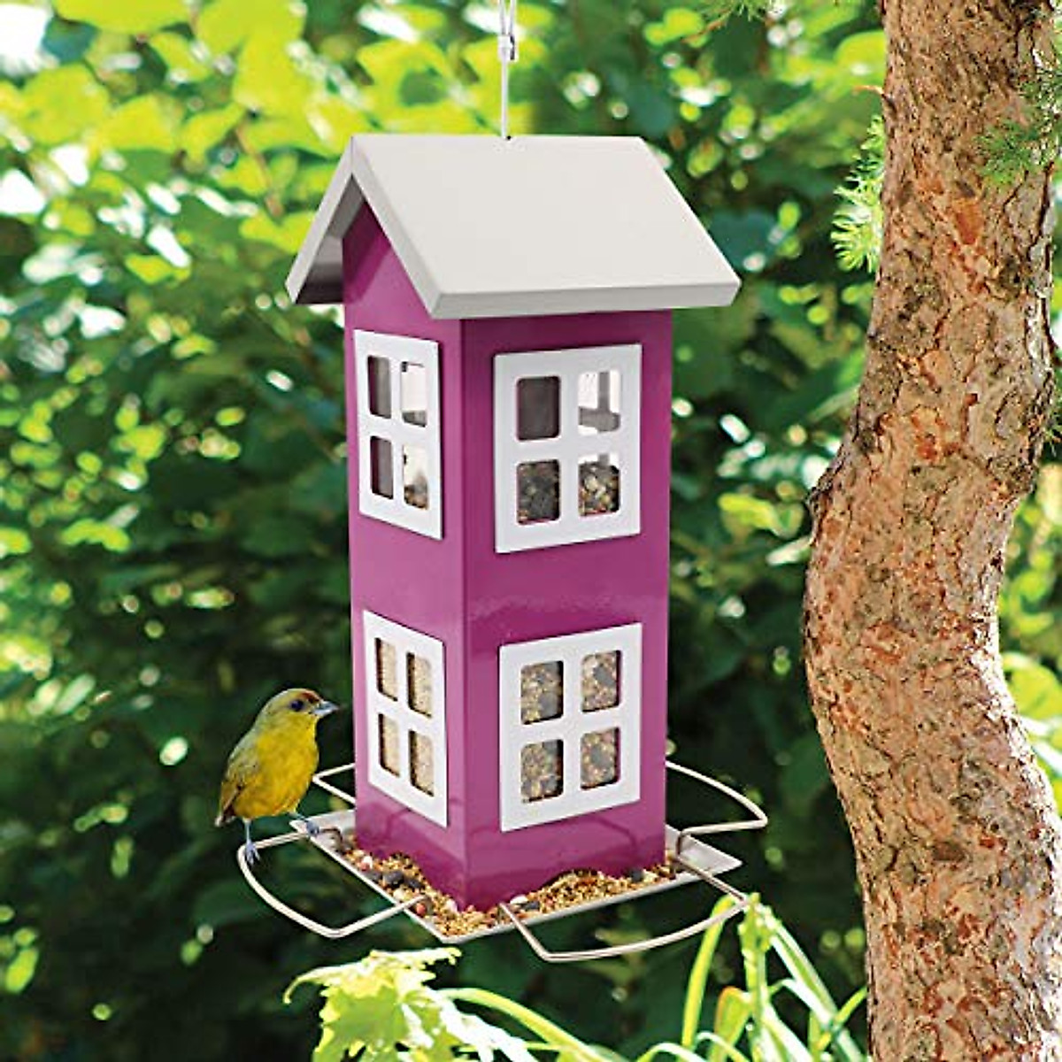 Goodeco Metal Bird Feeder Garden Decor - Bird Feeders for Outdoors Hanging,Country House Design Squirrel Proof,Easy Cleaning & Refills,Grandpa Gifts,4.7 * 10.2" (Purple)