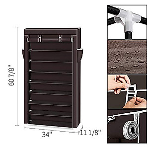 Trlec 10 Tiers Shoe Rack with Dustproof Cover Closet Shoe Storage Cabinet Organizer,for regular heels, sneakers or flats, Dark Brown