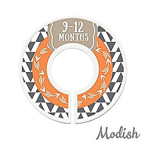 Modish Labels Baby Clothes Size Dividers, Baby Closet Organizers, Closet Size Dividers, Baby Closet Organizers, Clothes Organizer, Neutral, Boy, Woodland, Arrows, Nordic, Boho, Tan, Orange (Baby)