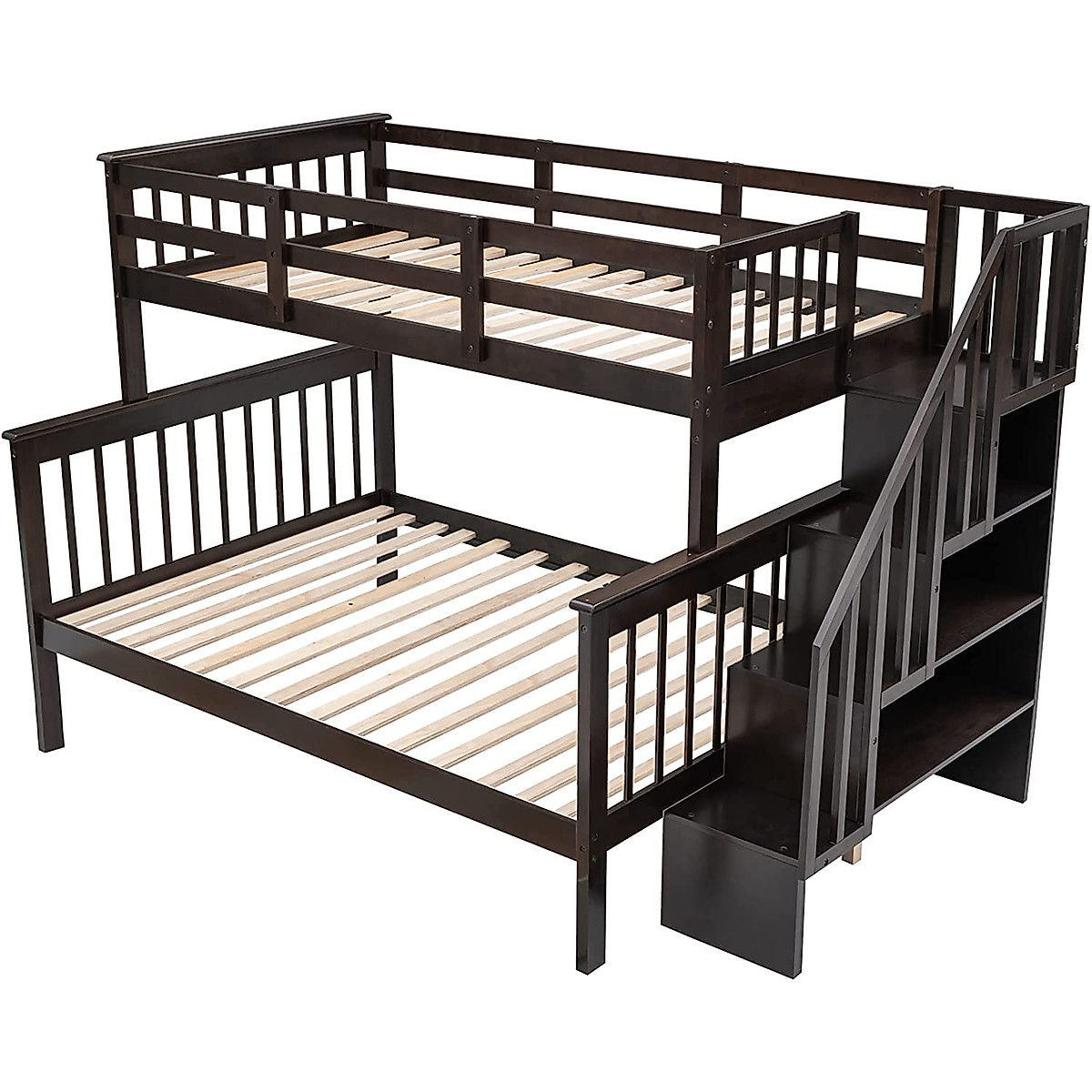 CITYLIGHT Bunk Beds Twin Over Full Size with Stairs, Wooden Bunk Beds with Storage Open Shelves, Stairway Bunk Bed Convertible to 2 Separated Beds,Kids Bunk Beds for Bedroom, Dorm,Espresso