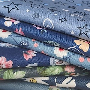 Gnognauq 8pcs Cotton Patchwork Fabric Dark Blue Daisy Pattern Precut Fabric Quarter Bundles for DIY Scrapbook Handmade Sewing, 18 x 22 inches