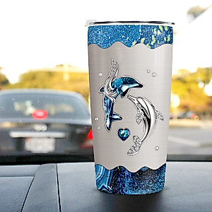 Wassmin Dolphin Tumbler Dolphin Gift For Women Girls Teen Dolphins Jewelry Drawings Stainless Steel Insulated Tumblers Coffee Travel Mug Cup 20oz With Lid Birthday Christmas Presents