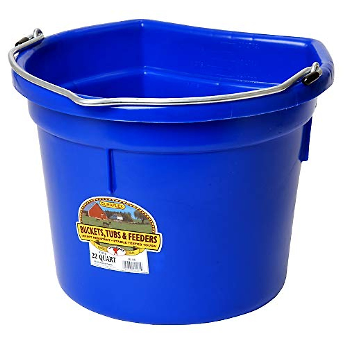 Little Giant® Flat Back Plastic Animal Feed Bucket | Animal Feed Bucket with Metal Handle | Horse Feed & Water Bucket | 22 Quarts | Blue