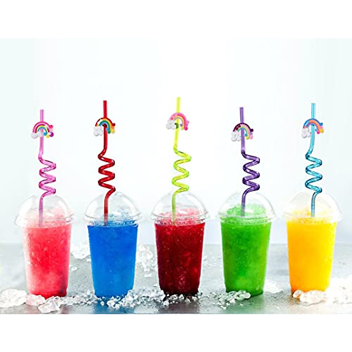 Reusable Rainbow Drinking Plastic Straws25 and 2 Cleaning Brush, unicorn Party Supplies, Birthday Party Favors Decorations- set of 27