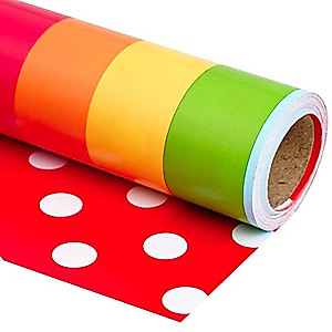 MAYPLUSS Reversible Wrapping Paper Roll - Mini Roll - 17 Inch X 32.8 Feet - Rainbow Stripe Design (47.3 sq.ft.ttl)