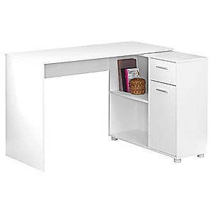 Monarch Specialties Workstation with Storage Shelves and Cabinet for Home & Office-Contemporary Style L Shaped Computer Desk, 46" L, White