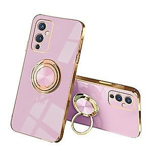 Jancyu Compatible with Oneplus 9Case（Not for Oneplus 9 Pro）, Phone Case for Oneplus 9 with Ring Holder, 360 Degrees Protective Silicone Magnetic Car Holder (Purple)