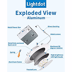 6Pack 𝗠𝗲𝘁𝗮𝗹 LED Downlight and Gimbal Recessed Lighting 6 inch, Adjustable Angled LED Recessed Lighted 3000K/4000K/5000K 12W=120W 1200LM Super Bright Directional Downlight