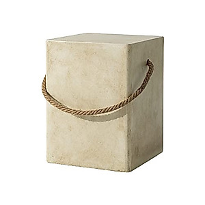 COSIEST Concrete Side Table, Rectangular Outdoor Side Table w Hemp Rope Handles,15''Patio Side Tables End Table, Outdoor Accent Side Table for Garden and Patio, Beige