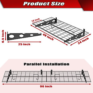 WALMANN 2 Pack Garage Wall Shelves, 2 x 4 ft/24 * 48 inch Wall Mounted Storage Shelves for Garage Heavy Duty Wall Shelving, Holds Up to 220 Lbs(Black)