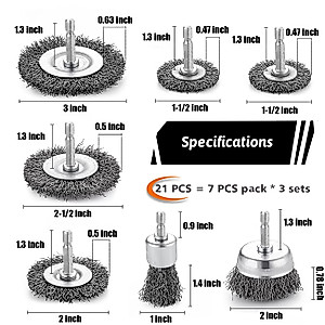 Wire Brush for Drill Set 21 Pcs, Abrasive Wire Wheel for Drill 1/4 Inch Hex Shank, Wire Cup Brush for Drill, Drill Wire Brush Coarse Crimped Carbon Steel, Wire Brush Drill Attachments by Double Elite
