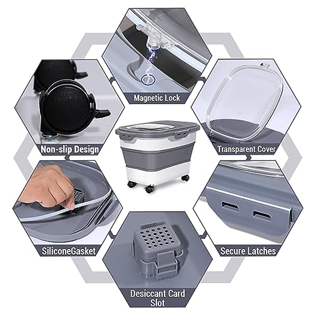 Muibe Dog Food Storage Container 20-23 LBS, Dog Food Storage,Pet Food storage Containers, Collapsible Airtight Dog Food Containers with Clear Lid, Measuring Cups