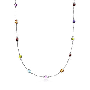 Ross-Simons 13.30 ct. t.w. Multi-Gemstone Station Necklace in Sterling Silver. 30 inches