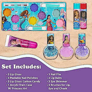 Little Mermaid Train Case Beauty Set, Kids Makeup Kit for Girls, Real Washable Toy Makeup Set, Play Makeup, Pretend Play, Party Favor, Birthday, Toys Ages 3 4 5 6 7 8 9 10 11 12
