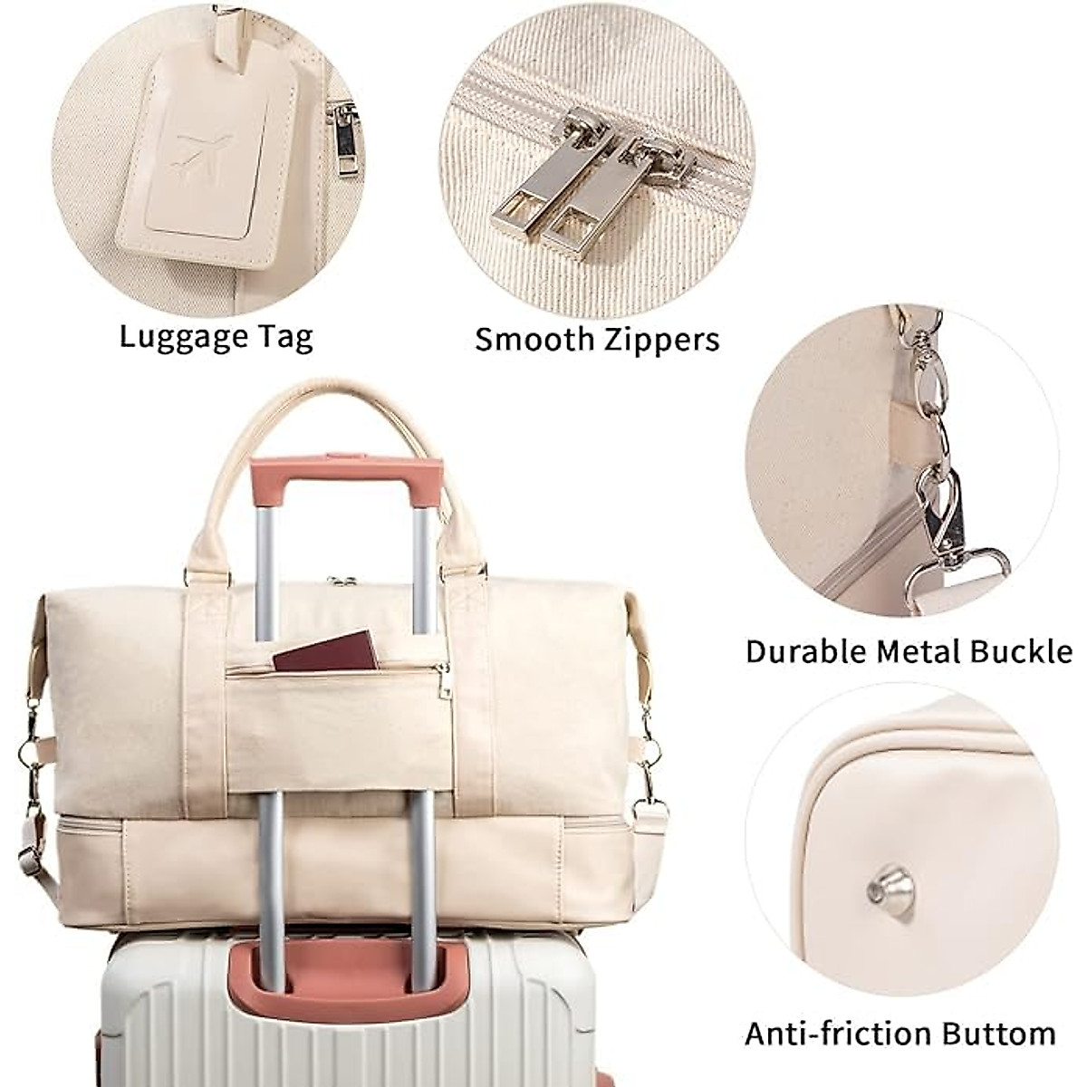 Weekend bag for Women Overnight Bag Large Travel Bag Carry on Weekend Duffle Bag with Shoe Compartment Fit Perfect for Travel Business Gift(Grey Canvas)