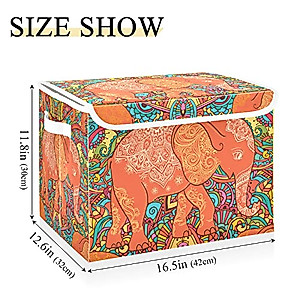 innewgogo Elephant African Storage Bins with Lids for Organizing Dust-proof Storage Bins with Handles Oxford Cloth Storage Cube Box for Living Room