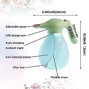 SHAELPII 0.5 Gallon Electric Spray Bottle Battery Plant Mister Automatic Sprayer Continuous Powered Pump Water Can Garden Weed Indoor/Outdoor Lawn Portable Adjustable Nozzle Clean Fertilizer (Green)