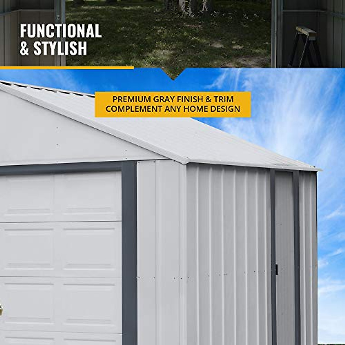 Arrow Shed 12' x 17' Murryhill Garage Galvanized Steel Extra Tall Walls Prefabricated Shed Storage Building, 12' x 17', Flute Gray