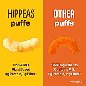 Hippeas Organic Chickpea Puffs, Vegan Nacho Vibes, 4 Ounce (Pack of 1), 4g Protein, 3g Fiber, Vegan, Gluten-Free, Crunchy, Plant Protein Snacks
