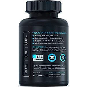 Vital Vitamins Multi Collagen Complex - Type I, II, III, V, X, Grass Fed, Non-GMO, 150 Capsules