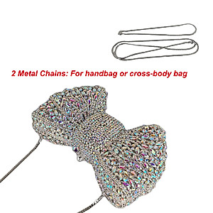 HUANG ZHUANG Bowknot Luxury Crystal Clutch Women Glitter Rhinestone Evening Bag for Party Wedding(Silver)