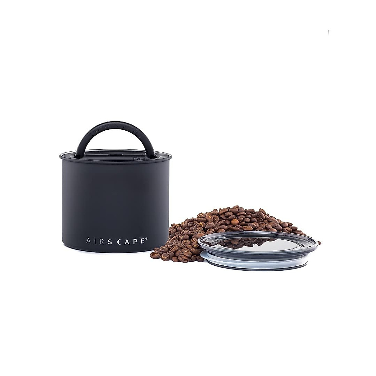 Planetary Design Airscape® Stainless Steel Coffee Canister | Food Storage Container | Patented Inner Plunger Lid REMOVES Excess Oxygen | Don't Buy airtight, Buy AIR-Less (Small, Matte Black)