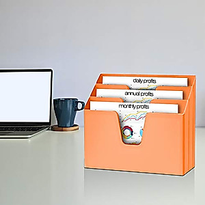 Acrimet Horizontal Triple File Folder Holder Organizer (Orange Citrus Color)