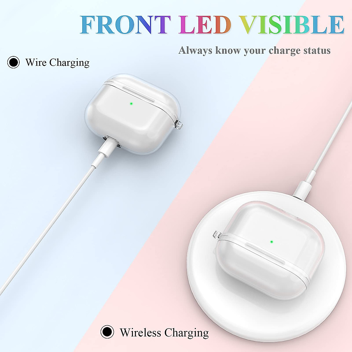 Geekboy Soft TPU Case Cover Compatible for AirPods 3 (2021) with Keychain Portable Shockproof and Dustproof See-Through Protective Cover, Front LED Visible, AirPods 3 Accessories - Clear