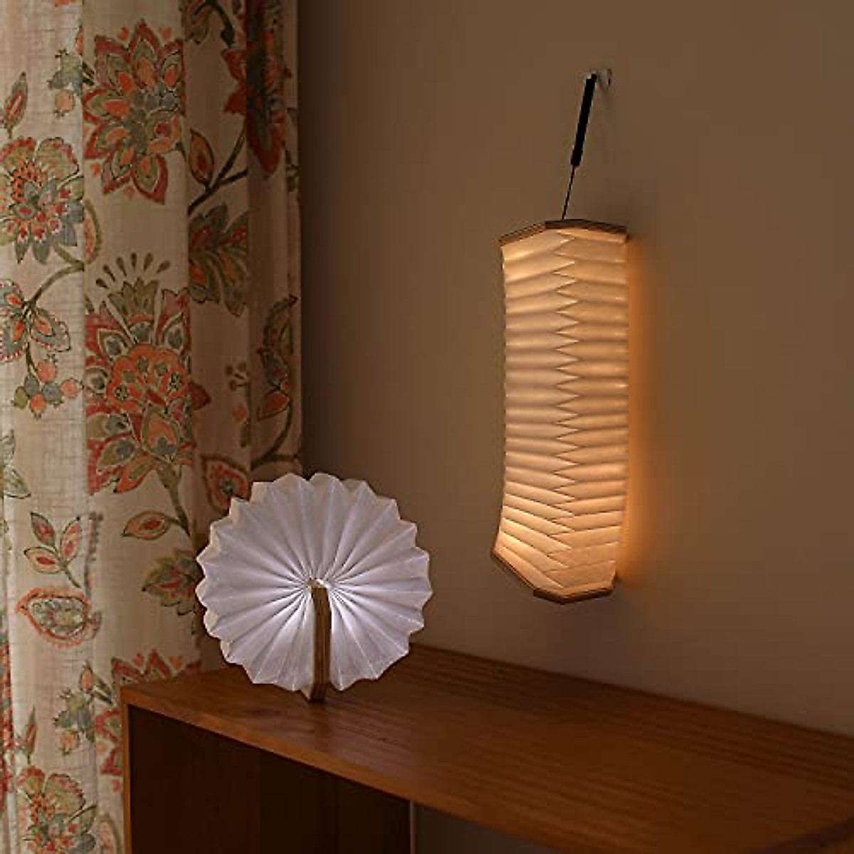 mooas Accordion LED Rechargeable nightlight, Wooden Book lamp, Wooden lamp, Wooden booklight, Folding Night Light, USB Rechargeable Wooden Table lamp with Magnetic Strap (Dark Brown)