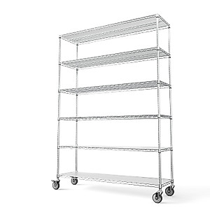 Metal Shelf Wire Shelving Unit, Heavy Duty NSF 6 Tier 6000lbs Adjustable Storage Rack Commercial Grade Utility Steel Storage Rack with 5in Wheels and Shelf Liners - 18" D x 60" L x 87.5" H- Chrome