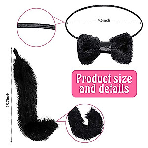 Chalyna 5 Pcs Black Cat Costume Set Girls Cat Costume Long Fur Cat Tail Cat Ears Headband Cat Tail Cat Bow Harlequin Mask with Black Star Tutu Skirt for Halloween Costume Dress up Party