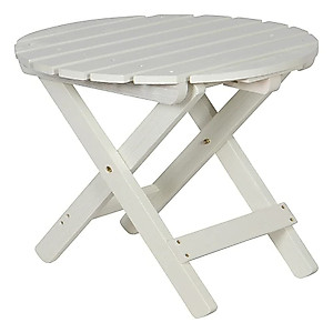 Classic Design Adirondack Round Folding Patio Table with Slated Top & Genuine Cedar Wood Construction | Bright White Color Weatherproof Finish Best for Indoor Outdoor Use | Water & Rust Resistant