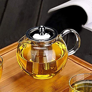 Glass Teapot with Removable Infuser & Blooming and Loose Leaf, Iced Tea Maker & Brewer Teapot with Infuser forLoose Leaf Tea Maker Set (28oz)