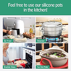 Coolnice air fryer mat - 2 PCS（Small & Large Size）Air fryer silicone liners for counter heat resistant reusable non sticky heat proof pad for kitchen baking accessory cooking utensils (BLACK)