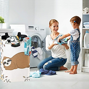 visesunny Cute Baby Sloth Animal Large Capacity Laundry Hamper Basket Water-Resistant Oxford Cloth Storage Baskets for Bedroom, Bathroom, Dorm, Kids Room
