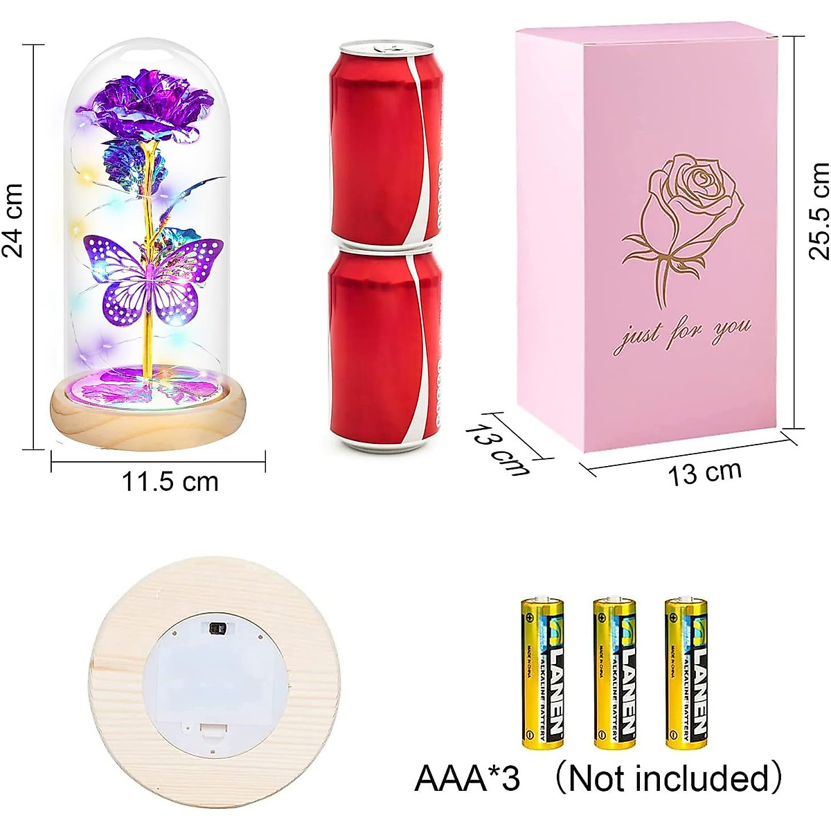 QUNPON Mothers Day Glass Rose Light Up Rose Gifts for Mom Women Birthday Gifts Colorful Rainbow Artificial Flower Rose Gift in A Glass Dome Valentines Mother's Day for Her Women