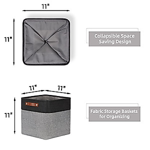 HNZIGE Fabric Cube Storage Baskets Bins Cube Baskets 11x11, Set of 4, Foldable Storage Cube Bin Baskets for Shelves with Handles, Bins for Cube Organizer Home Toy Nursery Closet Bedroom(Black White)