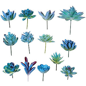 Veronica Key Artificial Blue Succulent Plants Plastic Fake Flower Arrangement for Home Garden Office Desk Decoration Pack of 10