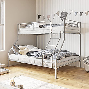 Twin Over Full Metal Bunk Bed, Heavy Duty Bunk Beds for Bedroom, Metal Bed Frame with Ladders and Guard Rails, for Students Staff Dormitory
