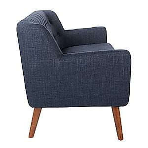 AVENUE•SIX OSP Home Furnishings Mill Lane Mid-Century Modern Loveseat with Button Tufted Design and Spring Cushion Support, Navy Blue Fabric