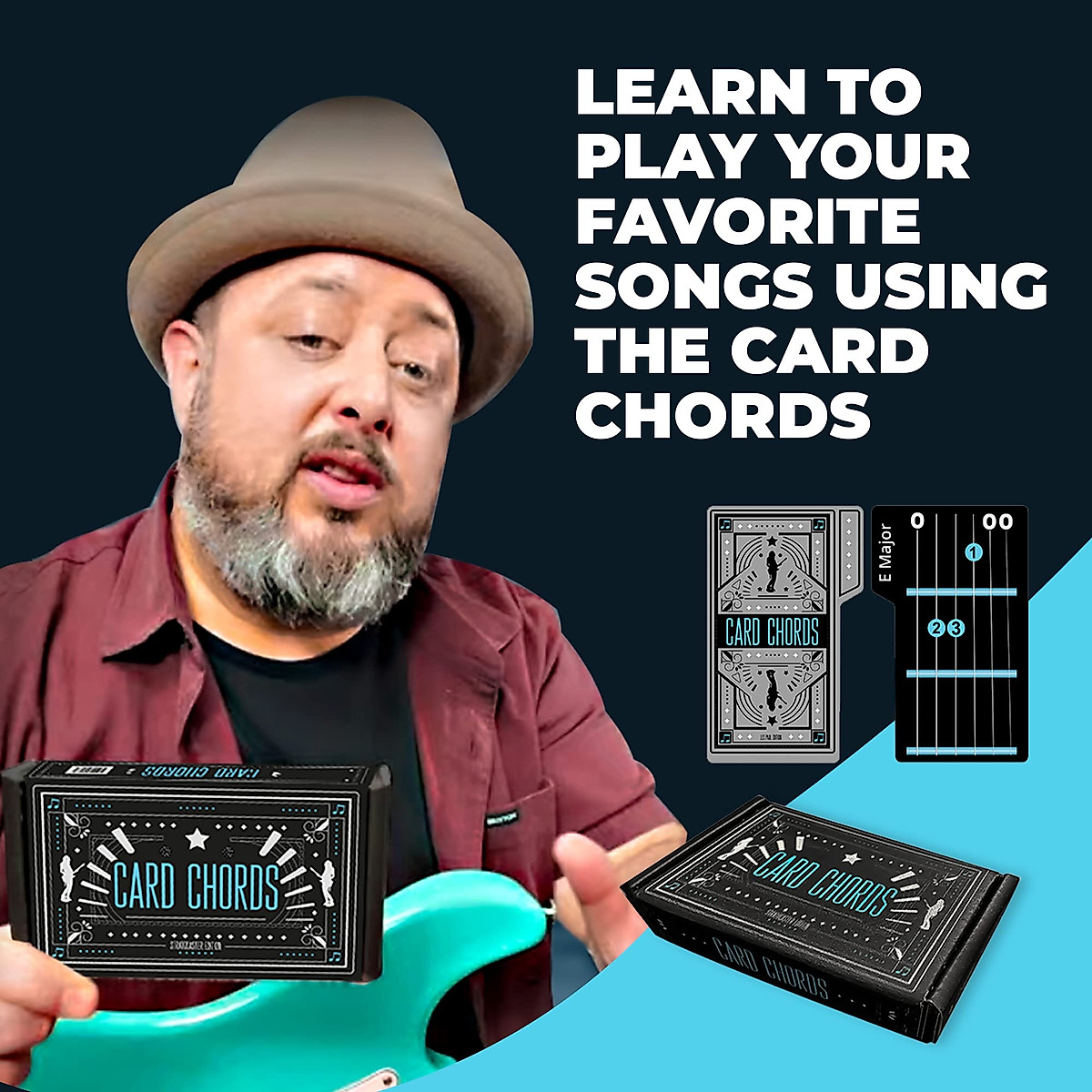 Learn Guitar in Minutes Card Chords (Gibson Edition) GUITAR CHORDS allow you to PLAY an ELECTRIC Guitar while the CARD is on the FRETBOARD Made in USA Music Gift