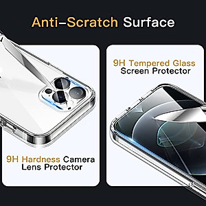 JETech 3 in 1 Case for iPhone 12 Pro 6.1-Inch, with 2-Pack Screen Protector and 2-Pack Camera Lens Protector, Non-Yellowing Shockproof Bumper Phone Cover, Full Coverage Tempered Glass Film (Clear)