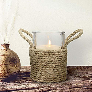 Stonebriar Nautical Rope Wrapped Pillar Candle Holder with Rope Handles, Coastal Home Decor, Decorative Piece for Living Room, Dining Room, Bathroom, and Bedroom, Tall