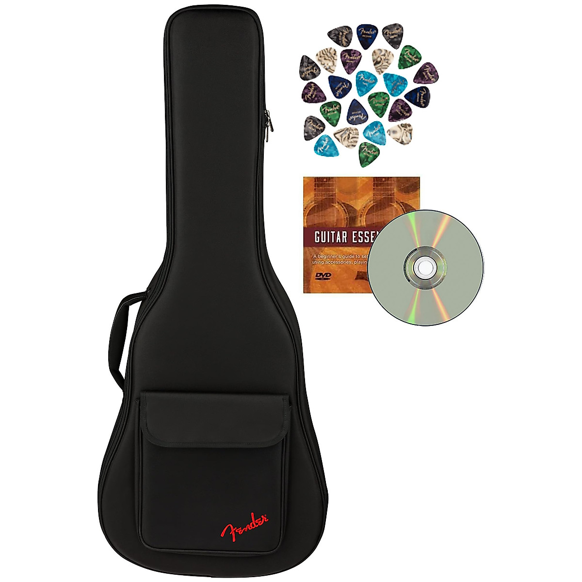 Fender Busker Dreadnought GigCase - Black Bundle with Picks and Austin Bazaar Instructional DVD