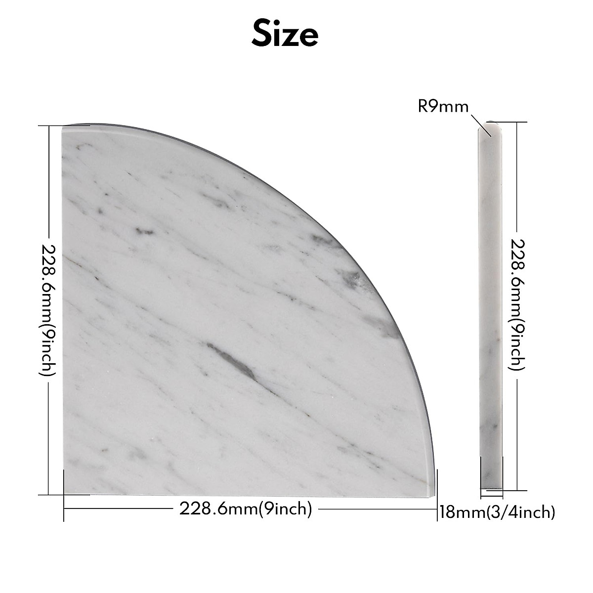Lovdeco Marble Corner Shower Shelf, Carrara Marble, Polished 9" Round Edge Corner Shelves for Bathroom, Shower, 1 Piece
