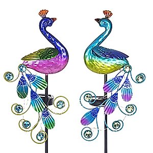 Viveta Pathway Lights Solar Powered, Waterproof Peacock Garden Decor - Metal Peacock Solar Lights for Outdoor Yard Lawn Walkway Driveway, 2Pack