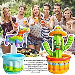 PARENTSWELL 2 Pack Inflatable Cactus Cooler, 47.5'' Blow Up Pool Party Drink Cooler Ice Bucket with Sombrero Hat, Mexican Fiesta Party Decorations Supplies for Cinco De Mayo Party Decor