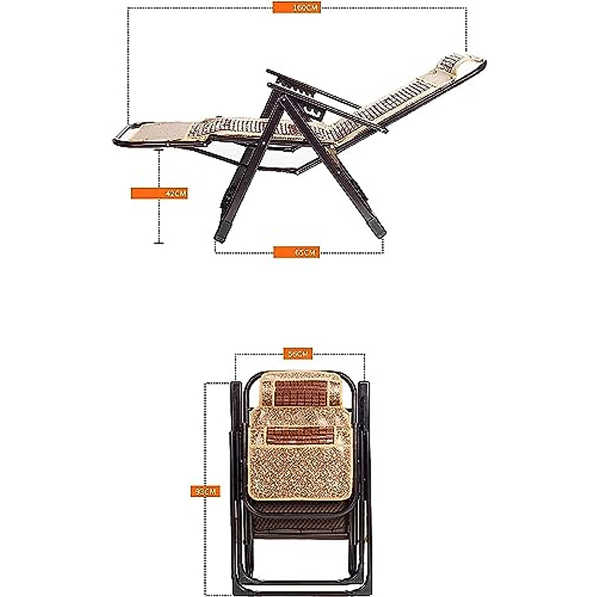 RUVOO Zero Gravity Chair Lounge Chair Bamboo Chair Folding Recliner Lunch Break Nap Backrest Seat Home Leisure Portable Adjustable Armchair for Beach Garden Folding Recliner Chair Patio Lounge Chair